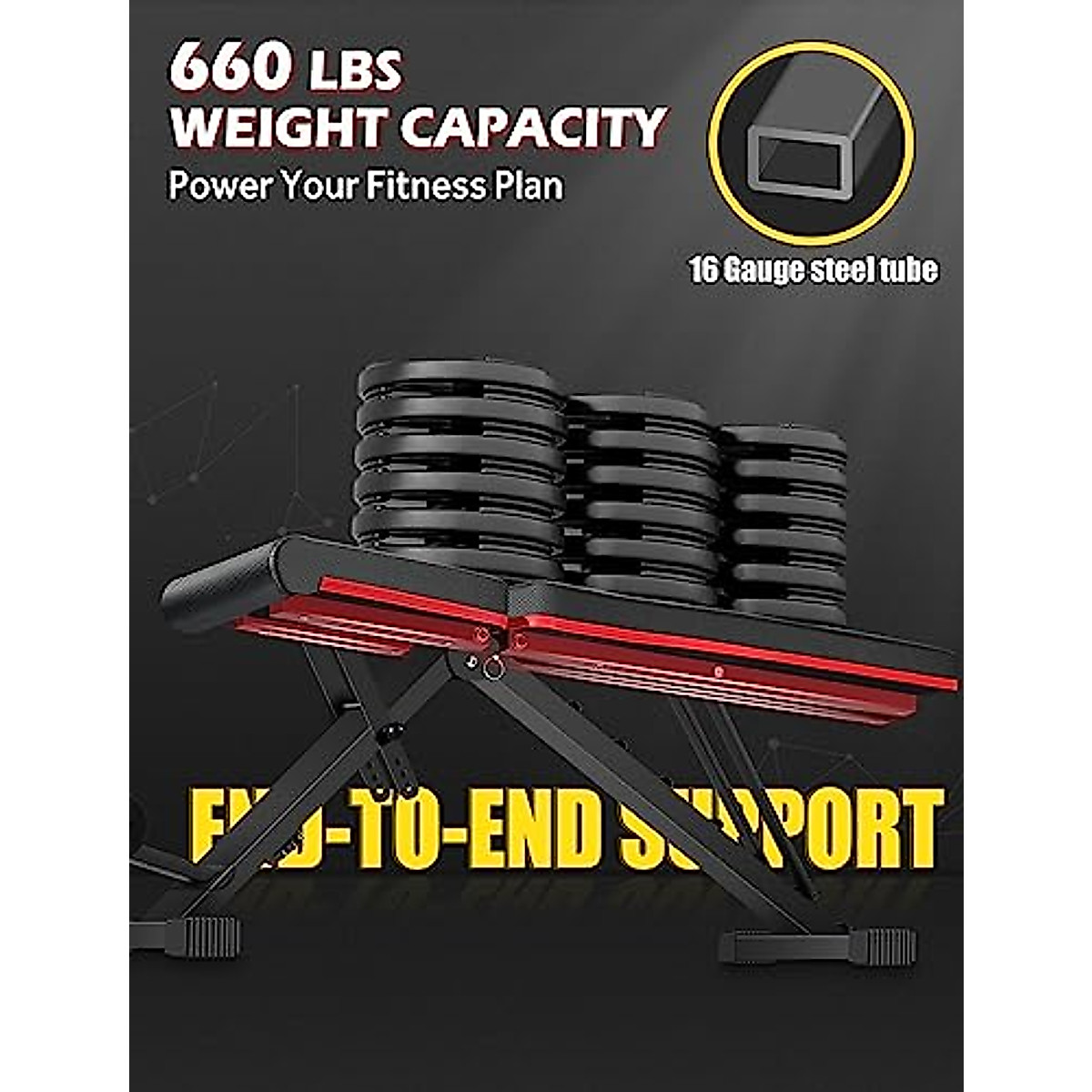 LINODI Weight Bench, Adjustable Strength Training Benches for Full Body Workout, Multi-Purpose Foldable Incline Decline Home Gym Bench
