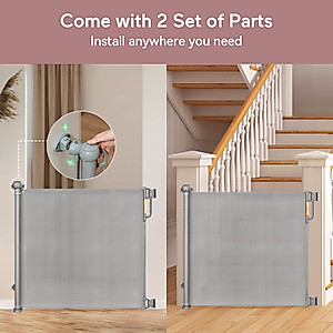 Momcozy Retractable Mesh Baby Gate or Dog Gate, Child Safety Gate for Indoor or Outdoor, 33-inches Tall with up to 55-inches Wide Extension, Avoid Skirting Installation, Grey