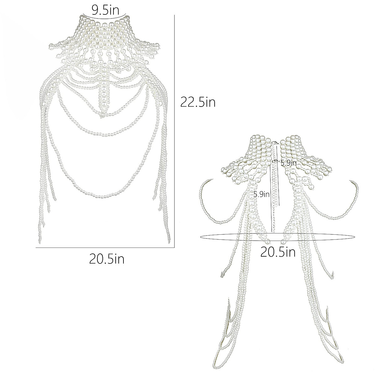 CCbodily Pearl Body Chain Bra - Fashion Shoulder Necklaces Bra Chain Body Jewelry(E-WHITE)