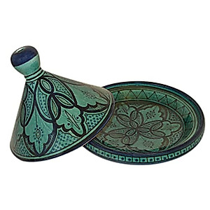 Moroccan Handmade Serving Tagine Ceramic With Vivid colors Original 10 Inches in Diameter Aqua