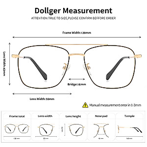 Dollger Square Clear Lens Glasses Non-prescription Fake Metal Aviator Frame Eyeglasses