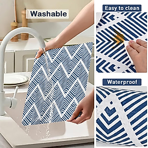 Cohoo Home Drawer and Shelf Liners for Kitchen Cabinet Non Adhesive, Non Slip Cabinet Liners for Shelves, Shelf Paper Cupboard Strong Grip Bathroom Waterproof Washable Thick Blue Stripes 12in ×11.8FT