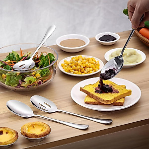 tiokin Serving Spoons,Include 3 Serving Spoon And 3 Slotted Spoon,8.7 inches Large Stainless Steel Serving Utensils Set,Serving Spoons Set for Buffet Parties Banquet Cooking Kitchen,Set of 6