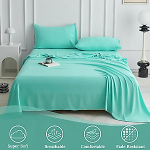 4 Piece Full Sheet Set - Super Soft Breathable Cooling Bed Sheets King Size 16 Inch Extra Deep Pocket, Hotel Luxury Bedding & Pillowcases, Wrinkle Free Oeko-Tex - Aqua