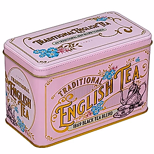New English Teas Vintage Victorian Tea Tin with 40 Fine 1869 Blend English Teabags (Pink)