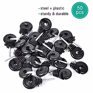 Gransuncy 50 PCS Black Electric Fence Insulator, Screw-in Insulator Fence Post Wood Ring Insulator for Farm Animal Fencing