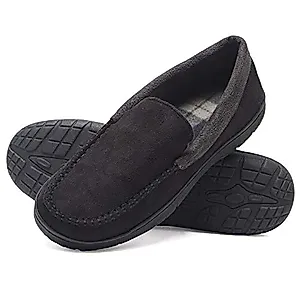 Hanes Mens Moccasin Slipper House Shoe With Indoor Outdoor Memory Foam Sole Fresh IQ Odor Protection , Black , X-Large
