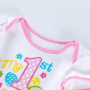 AGQT Newborn Baby Girls 1st Easter Outfit Set 4Pcs Bunny Skirt Set Onesie Bodysuit Romper Pink Size 0-3 Months(59)
