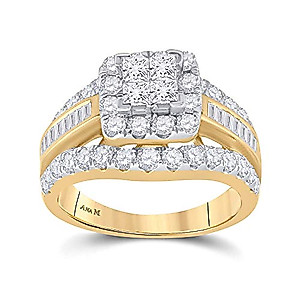 14kt Yellow Gold Princess Diamond Cluster Bridal Wedding Engagement Ring 2 Cttw