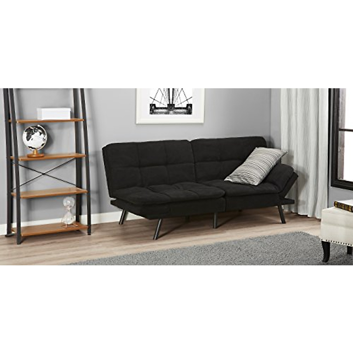 Mainstay.. Memory Foam Futon, Black Suede, Fabric, Wood, Metal + Free Clean Fabric Cloth (Black Suede)