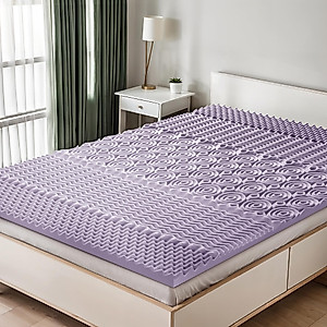 HOOMIC 3 Inch Queen Memory Foam Mattress Topper, 5-Zone Lavender Cooling Gel Infusion, CertiPUR-US Certified, Purple