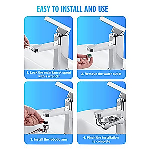 Faucet Extender, 1080 Degree Swivel Faucet Aerator, Large-Angle Rotating Splash Filter Faucet with 2 Water Outlet Modes, Bathroom Rotatable Multifunctional Extension Faucet for Washing Eye/Hair/Face