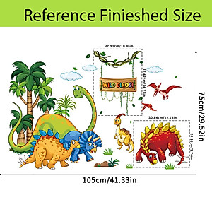Supzone Dinosaur Wall Stickers Cartoon Dino Wall Decal Wild Tree Dino Wall Art Sticker for Boy's Room Kids Baby Nursery Bedroom Playroom Living Room Wall Decor