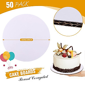 WATHFKCU 50PCS Thicker 10 Inch Cake Boards Round White Circle Cardboard Base Food-Grade Grease Proof Disposable Cardboard Cake Plate
