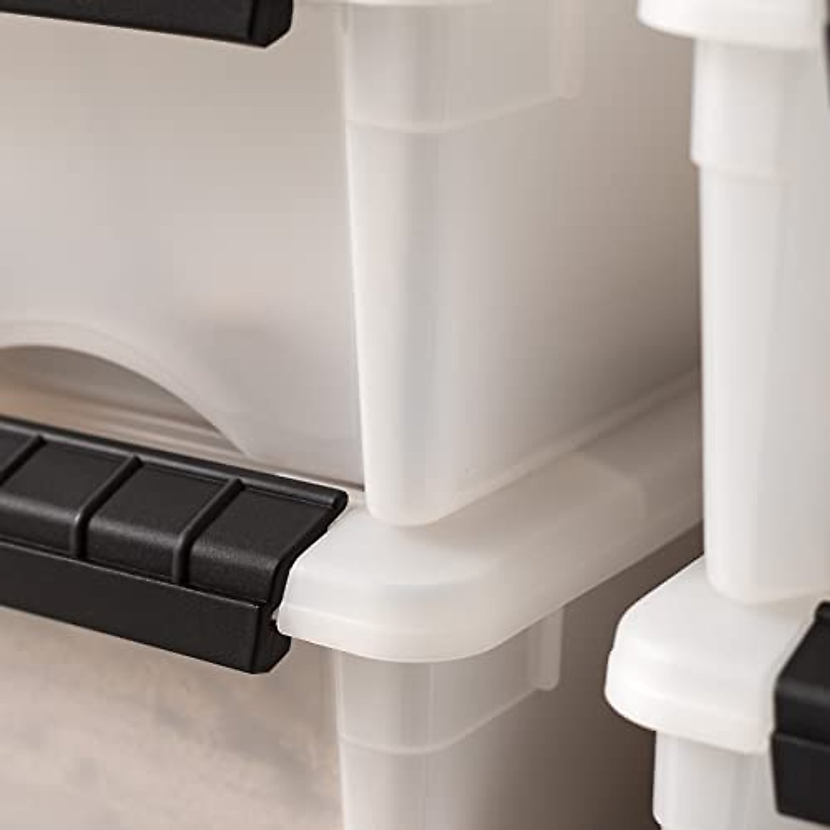 IRIS USA 6 Quart Stackable Plastic Storage Bins with Lids, 10 Pack - BPA-Free, Made in USA - Discreet Organizing Solution, Latches, Durable Nestable Containers, Secure Pull Handle - Pearl