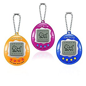SAFSOU 3 Pieces of Virtual Electronic Digital pet Keychain Keychain Electronic pet Nostalgic Virtual Digital pet Retro Handheld pet Machine (3 Pieces, Rose red Yellow Blue)