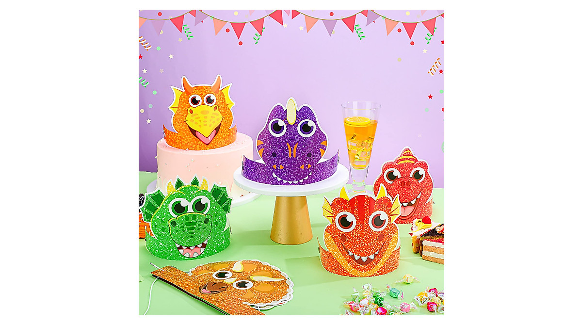 Gersoniel Dinosaur Party Hats - 24 Colorful Kids Headbands & Crowns