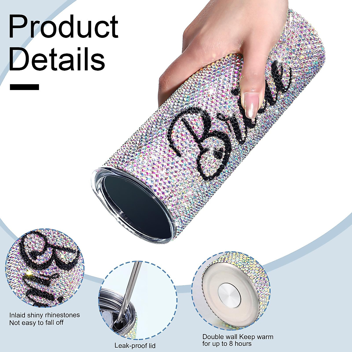 Vesici Bling Diamond Bride Tumbler 20 oz Bridal Insulated Tumbler with straw and lid Bridal Shower Gifts, Wedding Gifts For Bride Engagement Party Bachelorette Party Maid of Honor Tumbler (Stylish)