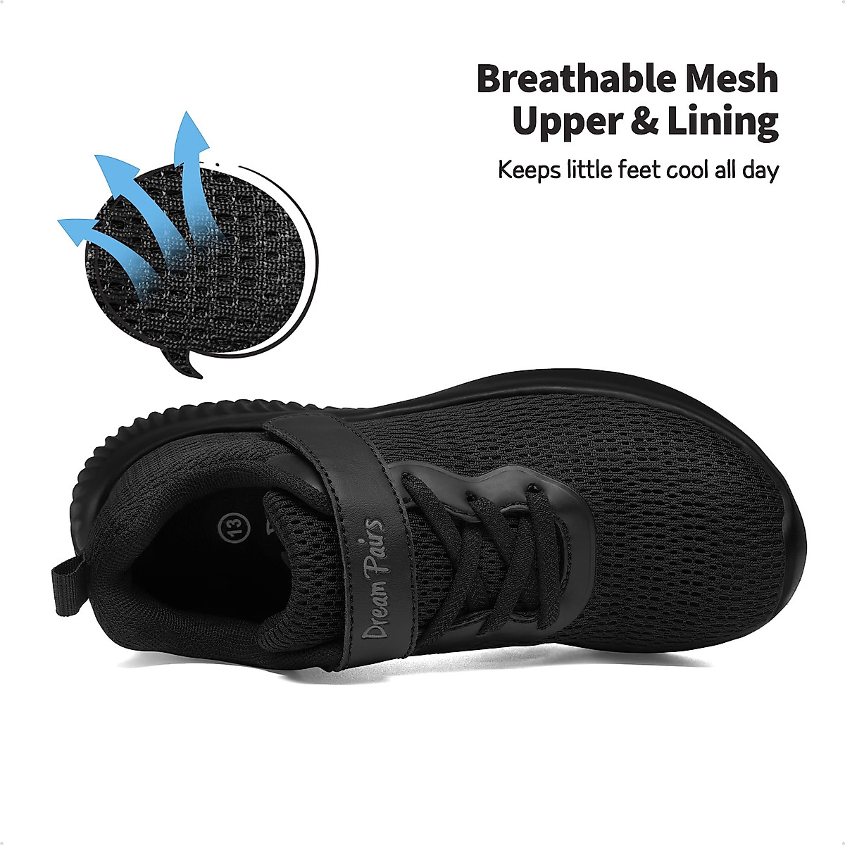 DREAM PAIRS Boys Girls Shoes Kids Tennis EZ-Ons FunRun Breathable Running Athletic Sport Sneakers,Size 2 Little Kid,All/Black,KRIDER-1