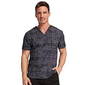 Dickies EDS Men Scrubs Top V-Neck DK725, L, Plaid Distress