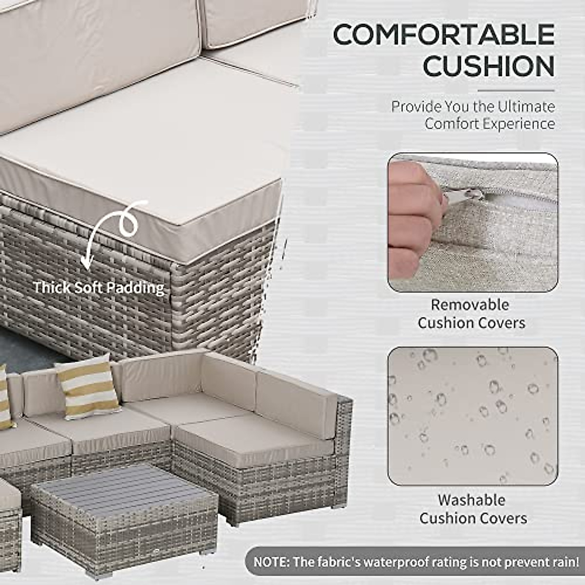 Outsunny 7-Piece Patio Furniture Sets Outdoor Wicker Conversation Sets All Weather PE Rattan Sectional Sofa Set with Cushions & Slat Plastic Wood Table, Beige