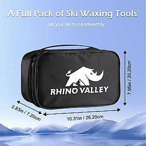 Rhino Valley Ski Snowboard Tuning and Waxing Kit, 15PCS Ski Wax Kit with 120V Waxing Iron, Snowboard Repair Kit Tuning Equipment with Universal Wax, Brush, Scraper, Ptex, Heavy Duty Carry Case
