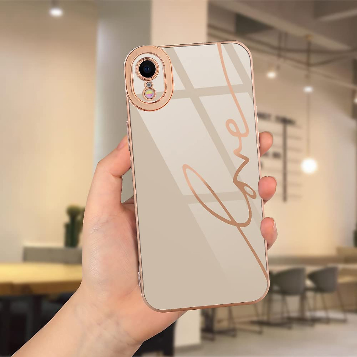 Bonoma Compatible with iPhone XR Case Love Letter Graphic Plating Electroplate Luxury Elegant Case Camera Protector Soft TPU Shockproof Protective Back Cover iPhone XR Case -White