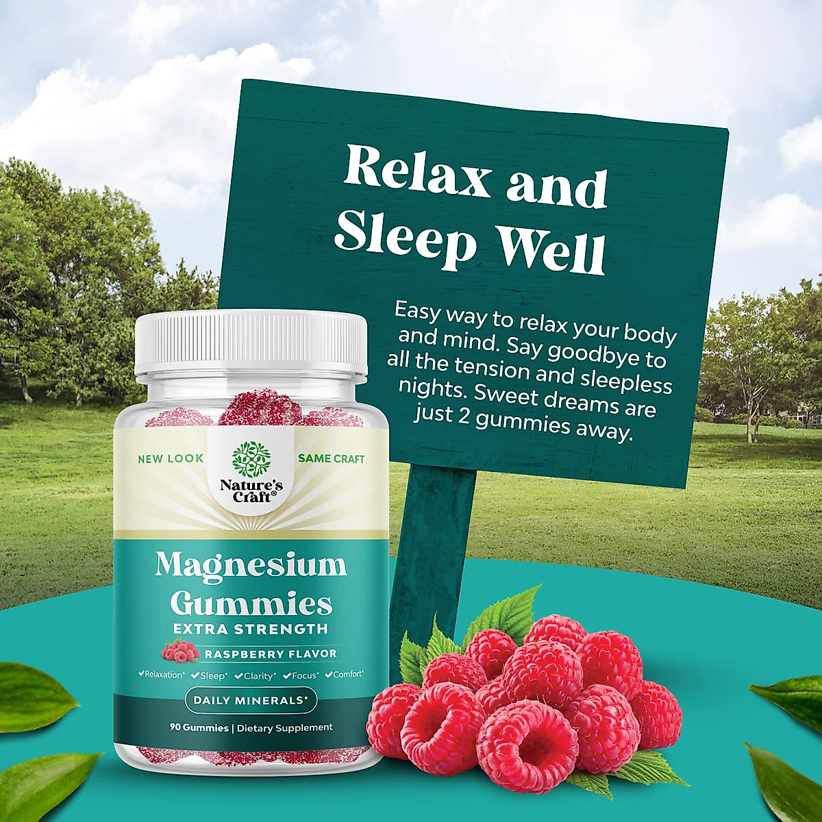 Extra Strength Calm Magnesium Gummies for Adults - Relaxing Magnesium Citrate Gummies with Elemental Mag - Sleep Aid Soft Chews Raspberry Flavored - Body & Mind Relaxation - 90 Count