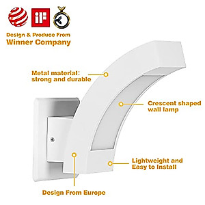 Inowel Wall Light Outdoor LED Wall Mount Lamp White Modern Wall Sconce Exterior Lighting Lantern Fixture for Porch Front Door Garden Yard Patio IP54 Waterproof 7.5W 600Lm 3000K