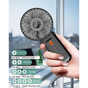 Portable Fan Handheld Fan, Mini Hand Held Fan, 6-15H Cooling Small Personal Fan, 180° Foldable Mini Desk Fan with 4 Quiet Speed, Neck Fan w/Lanyard for Kids Women Men Travel Outdoor Office, Black