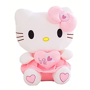 ATCEEN Plush Cat Toys Baby Girls Dolls Kitten Stuffed Animals Cat Toys Kawaii Plush Pink Pillow Soft 3D Doll Toys Fluffy Hugging Pillow Gift for Kids and Fans,Heart a,11.8in