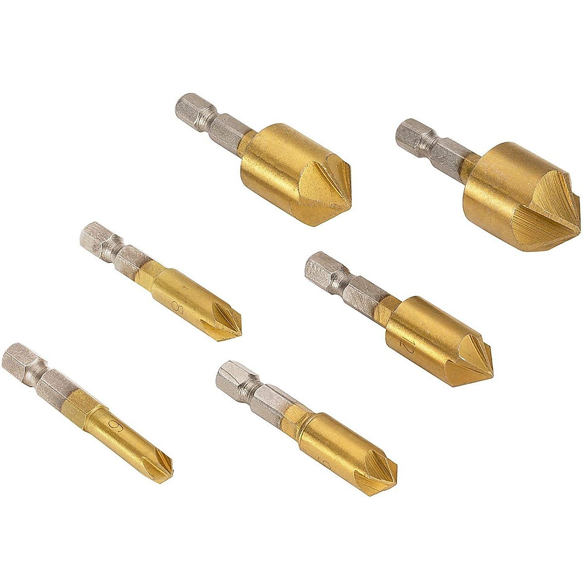 Countersink Drill Bit Set, Aplus HSS Countersink Drill Bit Set Hex Shank HSS Counterbore Reamer Countersink Chamfer Countersink Bit Set 6Pcs 5 Flute 90 ° Meter for Wood 1/4'' 6mm-19 mm