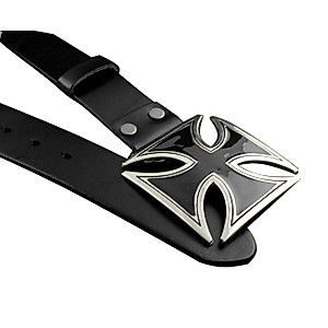 Mens Iron Huge Cross Buckle Biker Trucker Genuine Cowhide Leather Belt Black