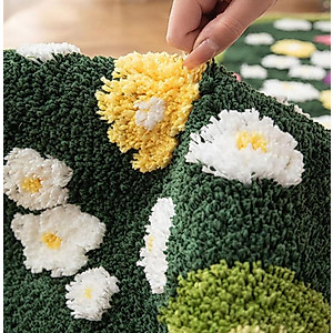LRSBDSRL 3D Floral Area Rug, Lovely Green Moss, Irregular Flower Pattern, Non-Slip Plush, Washable Rug,for Playroom,Bedroom Floor Mat Bathroom Rug Laundry Rug (B, 2ft x 4ft)
