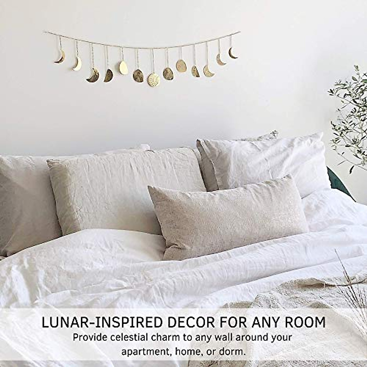 Moon Phase Wall Hanging, Handmade Hammered Gold Metal 13 Moons 36" Garland, Phases of the Moon, Celestial Lunar Art, Bohemian Aesthetic Christmas Boho Decor for Bedroom Home Dorm Living Room Girl Gift