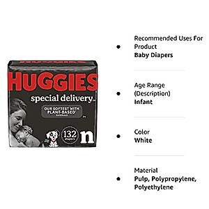 Huggies Special Delivery Hypoallergenic Baby Diapers Size Newborn (up to 10 lbs), 132 Ct, Fragrance Free, Safe for Sensitive Skin