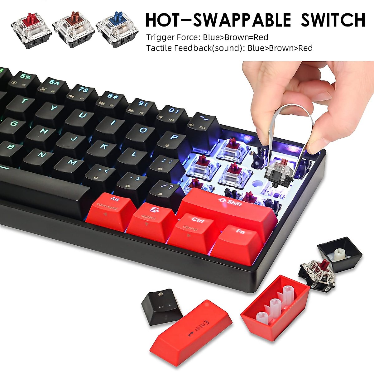 Ussixchare GK61 60% Mechanical Keyboard Hot Swappable RGB Led Gaming Keyboard Linear Red Switch for PC/Win/PS4/Xbox（Gateron Optical Red ）