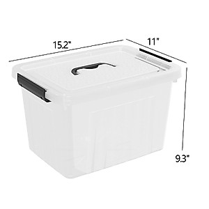 EudokkyNA 4-Pack Latching Box with Handle, 20L Clear Plastic Storage Bins with Lid