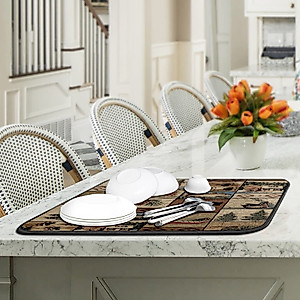 Rustic Cabin Lodge Bear Tree Dish Drying Mat for Kitchen Countertop, Absorbent Dishes Drainer Fast Drying, Drying Mat 18 X 24 Inch