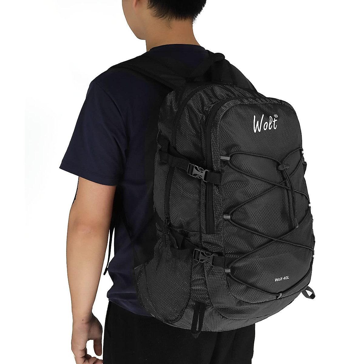 WOLT Packable Hiking Backpack, 40L Waterproof Lightweight Hiking daypack, Foldable Backpack with Wet pocket for Travel, Camping, Outdoor Sports (Black)