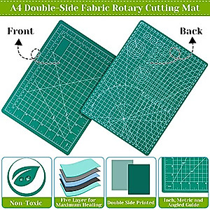 Rotary Cutter Set, Audab Self Healing Sewing Mats Rotary Cutter and Mat 45mm Rotary Fabric Cutter Set with 2 Blades Rotary Cutting Mat for Crafts Fabric Quilting Hobby (9" x 12" (A4))