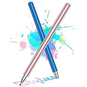 Stylus Pens for Touch Screens (2Pcs), 2-in-1 High Sensitivity iPad Pencil with Disc & Fiber Tips & Magnetic Cap for Apple iPad/iPhone/Android/Tablets and All Capacitive Touch Screens (Navy Blue/Rose)