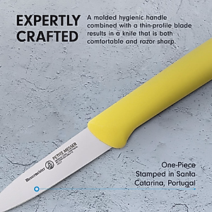 Messermeister Petite Messer 3” Spear Point Parer with Matching Sheath, Yellow - German 1.4116 Stainless Steel & Ergonomic Handle - Lightweight, Rust Resistant & Easy to Maintain