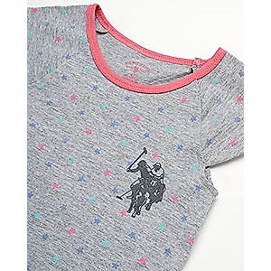U.S. Polo Assn. Baby Girls' Pajama Set - 4-Piece Short Sleeve T-Shirt, Sleep Shorts, and Joggers (Sizes 2T-4T), Size 3T, Grey/Pink Stars