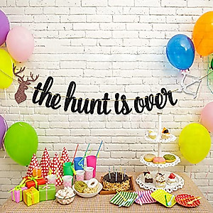 The Hunt is Over Banner - Bridal Shower Wedding Party Decorations, Engagement Party Bachelorette Party Supplies Black Glitter