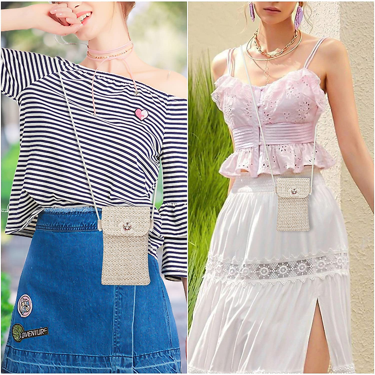 Soleebee Boho One Shoulder Crossbody Phone Bag Small Shoulder Bag Mini Wallet for Women Storage Bag Woven Leather Trim Phone Bag Compatible with Multiple Phone Sizes, Plum Bossom