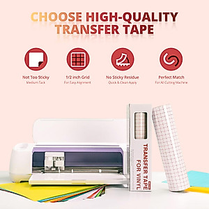 YRYM HT Clear Vinyl Transfer Paper Tape Roll-12 x 50 FT w/Alignment Grid Application Tape for Silhouette Cameo, Cricut Adhesive Vinyl for Decals,Signs, Windows, Stickers