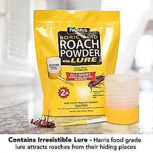 Harris Boric Acid Roach and Silverfish Killer Powder w/Lure, Powder Duster Included in The Bag (32oz)