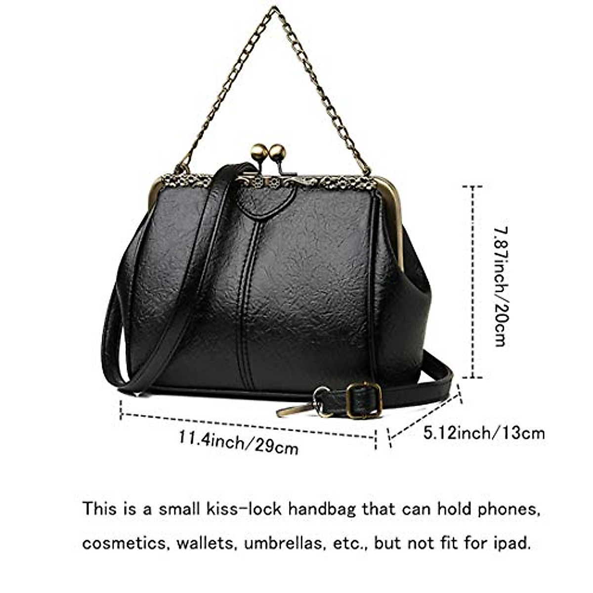 Segater Women Small Retro Kiss Lock Handbag and Purses PU Leather Hollow Tote Shoulder Bag Satchels with Chain Silver