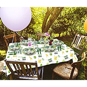 NAIWOXI Two Wild Birthday Decorations Tableware - Safari Birthday Decorations Include Plates, Cups, Napkins, Cutlery, Tablecloth, Straws, Animal Jungle Theme Party Supplies for Boy Girl 2nd Birthday